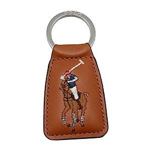 Polo Ralph Lauren Multi-Color Big Pony Key Chain Fob Leather Tan