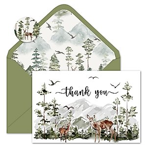 JarThenaAMCS 36 Pack Forest Thank You Cards Bulk Watercolor Woodland Elk Deer Thank You Blank Note Cards with Envelopes Stickers for Baby Shower Birthday Wedding