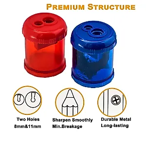 WEKOIL Manual Pencil Sharpener Dual Twin Holes Duty Metal Sharp Blade Crayon XL Sharpener with Large Round Catches Sharpening Regular HB Pencils Graphite Colored Jumbo Pencils for Designers Teachers