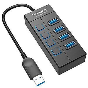 4 Port USB 3.0 Hub,Wavlink USB Hub with Individual Power Switches and LEDs Super Speed 5Gbps Data Transfer Hub for Mac Laptop Ultrabook and Tablet PC