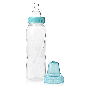 Evenflo Feeding Classic Clear Plastic Standard Neck Bottles for Baby, Infant and Newborn - Teal/Green/Blue, 8 Ounce (Pack of 12)