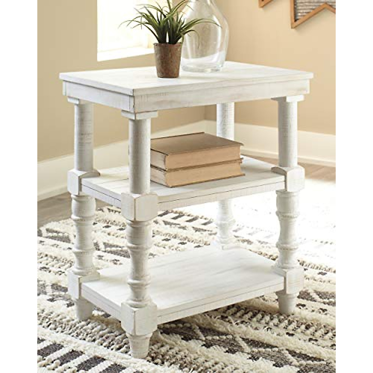 Signature Design by Ashley Dannerville Cottage Wood Accent Table with USB Plug Chargers, 28", White