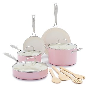 GreenLife Artisan Healthy Ceramic Nonstick, 12 Piece Cookware Pots and Pans Set, Stainless Steel Handle, Induction, PFAS-Free, Dishwasher Safe, Oven Safe, Pink