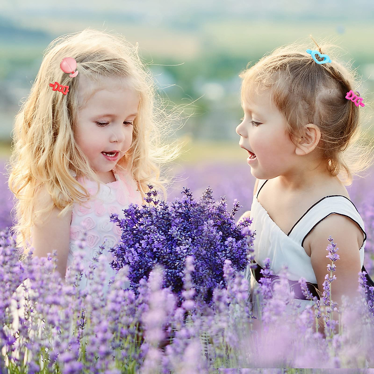 50 Pieces Plastic Barrettes Self Hinge Barrettes for Girl Mini Flower Bow Hair Colorful 80s 90s Cute Clip Multi Design Plastic Hair Pin in Candy Heart Star Shape Accessory(Classic Style)