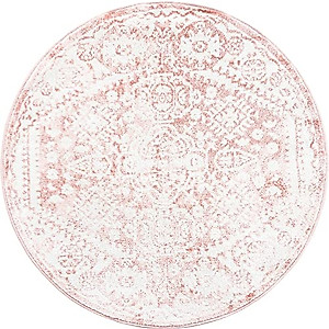 Unique Loom Oxford Collection Modern Geometric Pink/Ivory Round Rug (3' 0 x 3' 0)