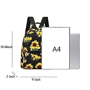 Layfoo Sunflower Small Backpack Purse , Black Floral Girls Teens Minil Backpack Purse for Women, Cute Backpack Purse Kawaii School Travel Shoulder Purse Bag Sunflower Yellow 10 Inch