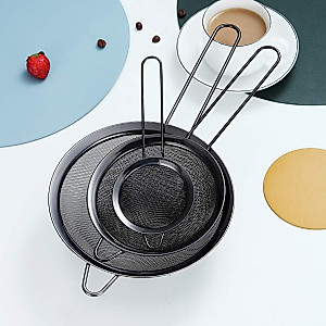 Kyraton Black Fine Mesh Strainer 3 Pieces Set, Flour Sifter For Baking, Stainless Steel Clander, Matcha Tea Strainer, Gravy Separator, Stasher Sieve Pasta Strainers