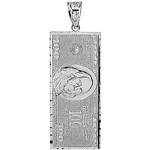Hip Hop Jewelry .925 Sterling Silver 1.4" Benjamin's One Hundred Dollar Bill Money $ Charm Pendant