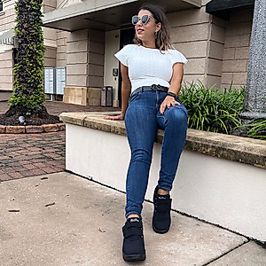 Oude Wedge Sneakers for Women Comfy | Wide Orthopedic Shoes for Women Shopping | Adjustable Velcro Closure 2 Inch Thick Rocker Bottom All Black Size 6.5