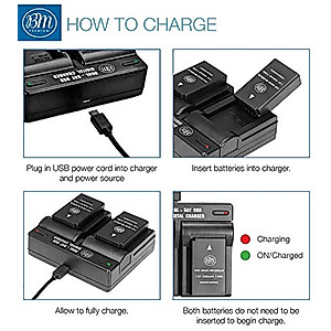 BM Premium Pack of 2 ENEL20, EN-EL20a Batteries and USB Dual Battery Charger for Nikon Coolpix P950, P1000, DL24-500, Coolpix A, 1 AW1, 1 J1, 1 J2, 1 J3, 1 S1, 1 V3 Digital Camera