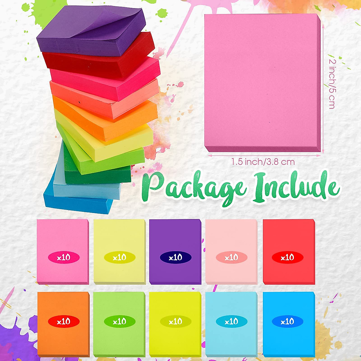 Geyee 100 Pads Sticky Notes 1.5 x 2 Inch 10 Colors Self Stick Small Sticky Notes for School Office Classroom Home Meeting Supplies, 100 Sheets/Pad, Total 10000 Sheets
