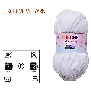 Lukche Super Soft Velvet Chenille Blanket Amigurumi Crochet Baby Blanket Knitting Yarn Super Bulky 3x100 gr (3x132 yds) Including Foldable Scissors (10001-White)