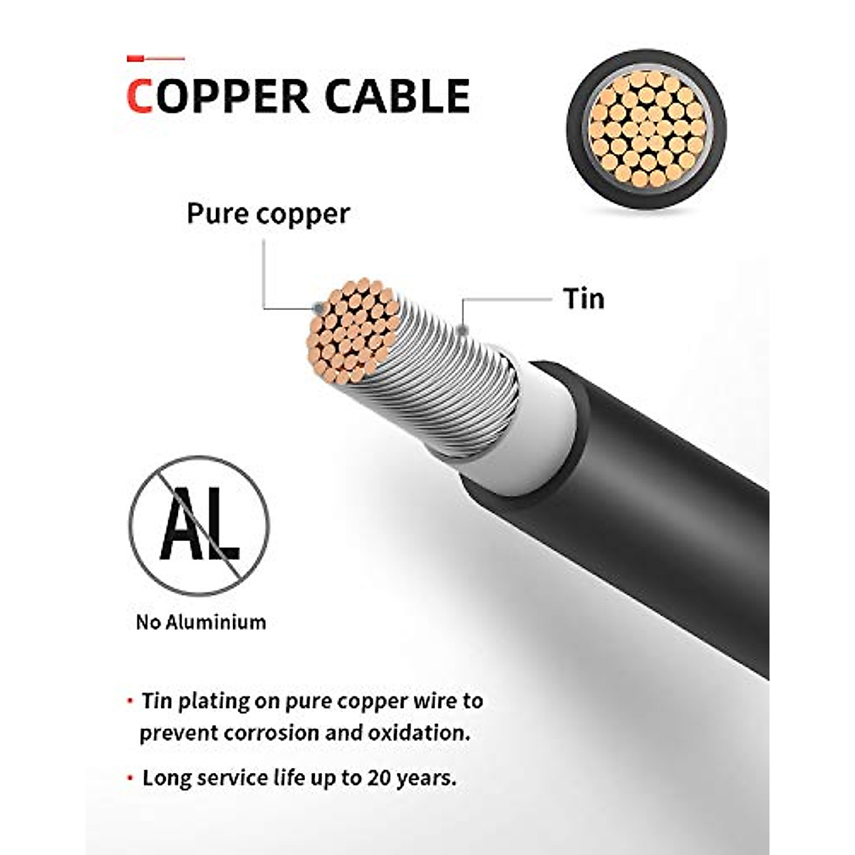 BougeRV 20 Feet 10AWG Solar Extension Cable with Female and Male Connector with Extra Free Pair of Connectors Solar Panel Adaptor Kit Tool (20FT Red + 20FT Black)