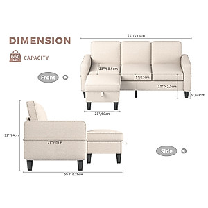 Woyomeub Sectional Sofa 78" Couch Couches for Living Room with Storage Ottoman Beige Modern L Shaped 3 Seater Sofas for Small Space Dorm APT