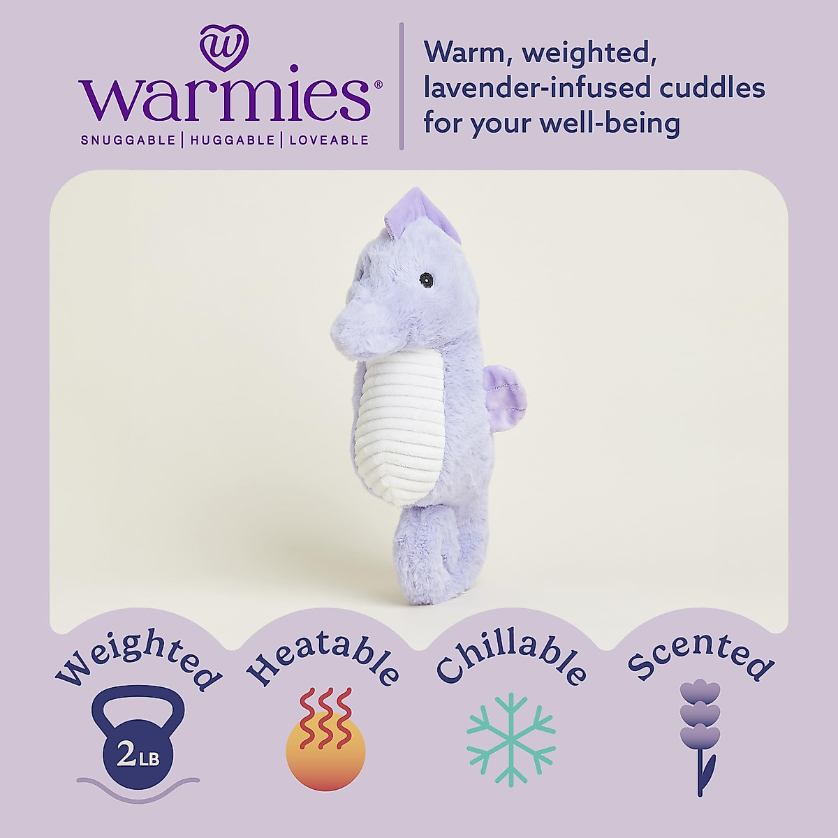 warmies Microwavable & Weighted Stuffed Animals, Sea Horse - Heated Stuffed Animal Plushie for Warmth & Comfort - Cute Soft Plush Toys for Adults & Children (Boys, Girls, Babies & Toddlers)