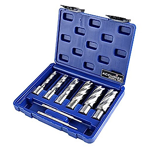 Accusize Industrial Tools Hss Annular Cutter Set, 2'' Cutting Depth, 7/16'' to 1-1/16'' Slugger Cutter, 8 Pcs/Set, HSS2-0000
