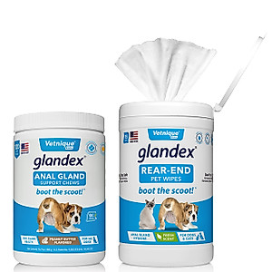 Glandex for Dogs 120ct Anal Gland Support Soft Chews and Glandex Pet Wipes 75ct Bundle - by Vetnique Labs