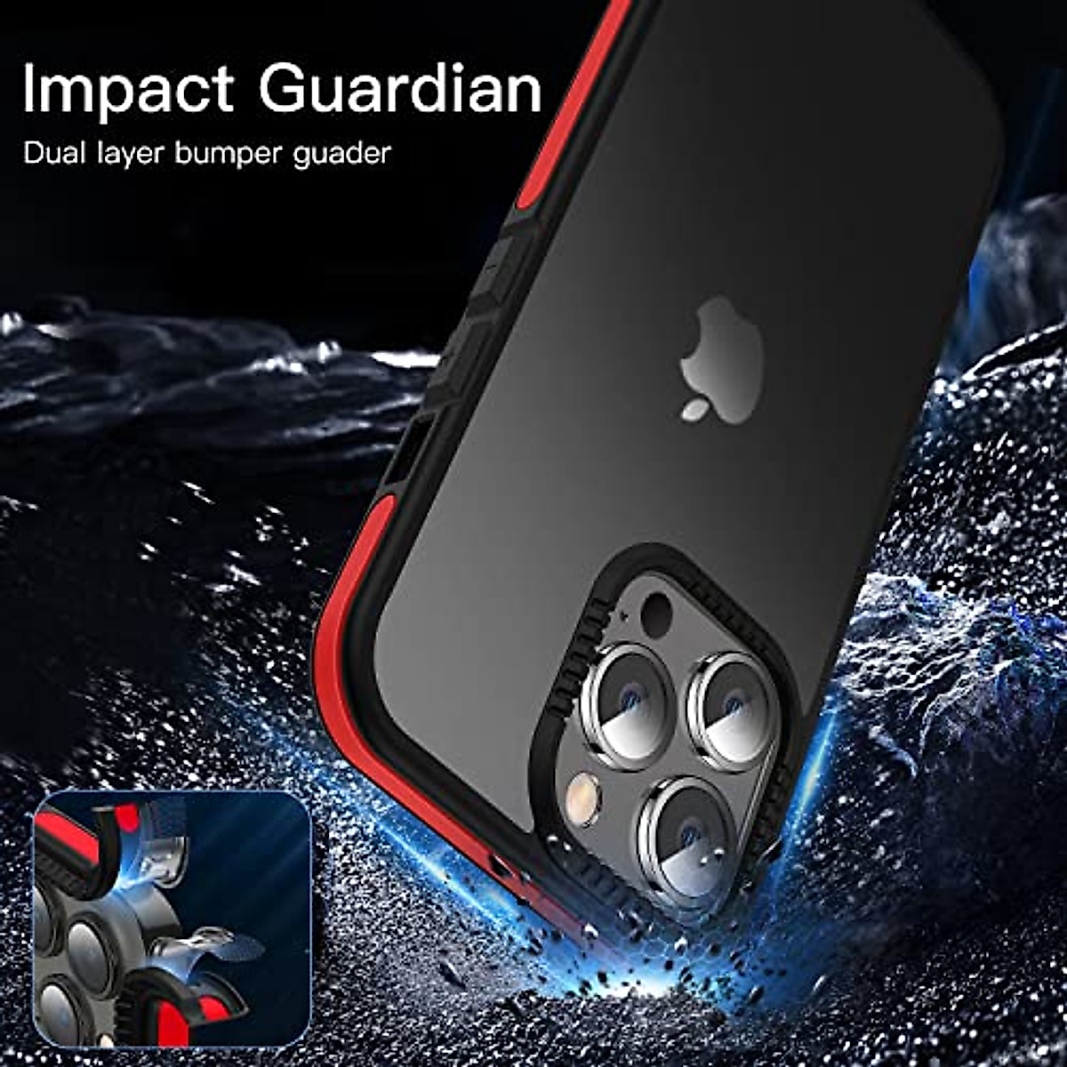 Casus Shockproof Translucent Matte Hard Back Cover with Soft Silicone Grip Frame Slim Thin Designed for iPhone 14 Pro Max Case (2022) - Red|Black