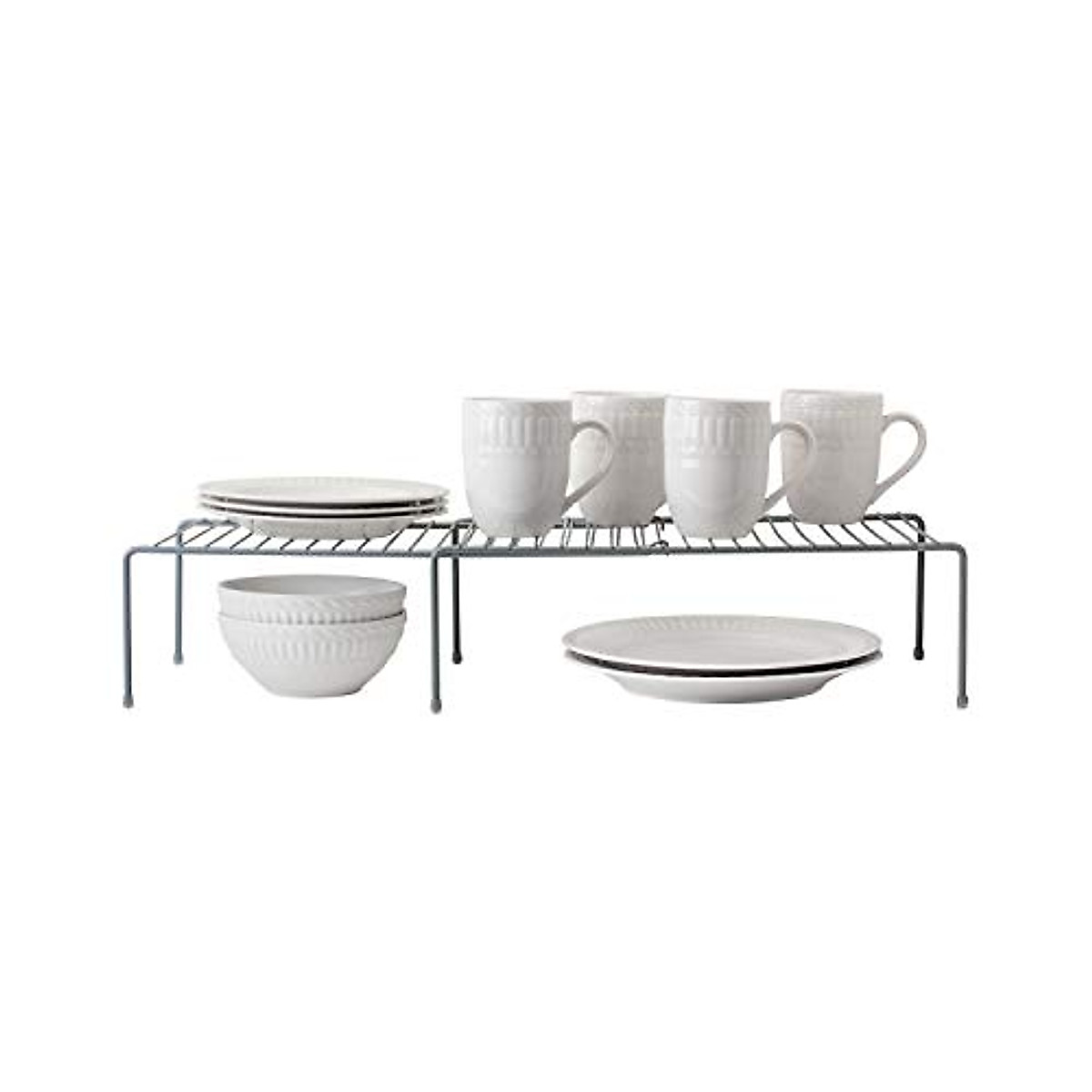 Kitchen Details Expanding Shelf Organizer | 2 Tier | Rust Resistant | Holds Plates | Bowls | Plates | Cups | Kitchen Organization | Sliver