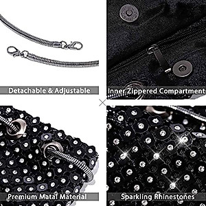 Yokawe Women's Bling Crystals Evening Clutch Bag Sparkly Metal Sequins Purse Glitter Rhinestone Bucket Bags Prom Cocktail Party Wedding Handbags (Black)