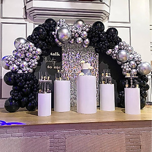 COKAOBE Black and Silver Balloons Garland Kit, 124pcs Black Metallic Silver Confetti Balloon Arch Kit for Wedding Engagements Birthday Graduation Baby Shower Celebrations Anniversary Party Decorations