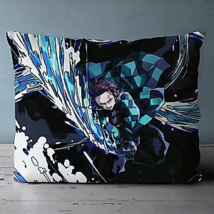 NICHIYOBI Devil Slayer Anime Tanjirou Duvet Cover Set 3D Bedding Comforter Cover 3 Pcs (1 Duvet Cover+2 Pillowcases) Bedding Set (01,Queen-90x90in+20x30in*2)