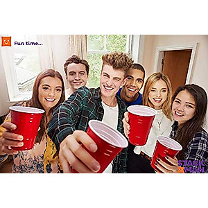 Red Cups - Party Cups - Disposable Plastic Cups [16 oz - 100 Pack] Fun & Durable Party Cups for Drinking & Playing - Bulk Case of 100 Cups, By Stack Man