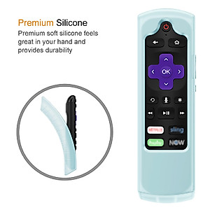 CaseBot Remote Case for Roku Voice, Express HD / 4K+, Ultra LT Enhanced Voice, Express 3930, Premiere+ 3921, Streaming Stick+ Remote, Honey Comb Anti Slip Shockproof Silicone Cover, Blue Glow