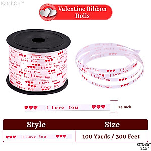 Valentine I Love You Ribbon Roll - 100 Yards, Red Heart Ribbon Wired | Red and White Valentine Ribbon for Gift Wrapping | Hearts Print Valentines Ribbon for Flower Crafts | Valentine Curling Ribbon