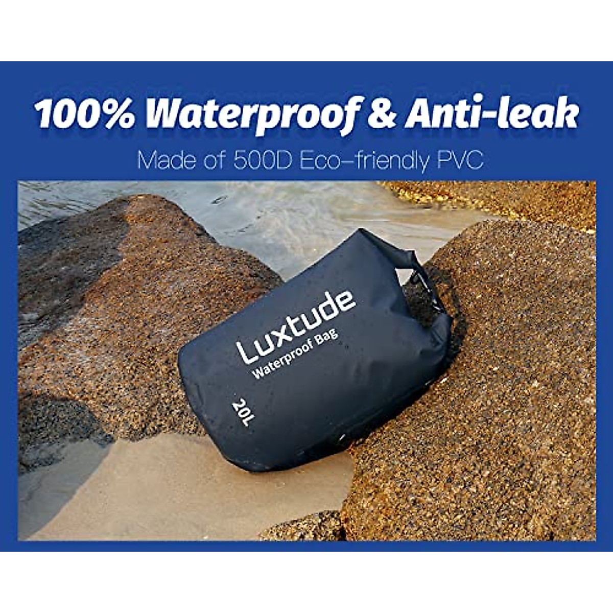 Luxtude Waterproof Dry Bag for Women Men, 5L Thicker Waterproof Backpack with Phone Case, Roll Top Floating Marine Dry Bags for Kayaking, Rafting, Hiking, Swimming, Boating, Beach etc. (Black)