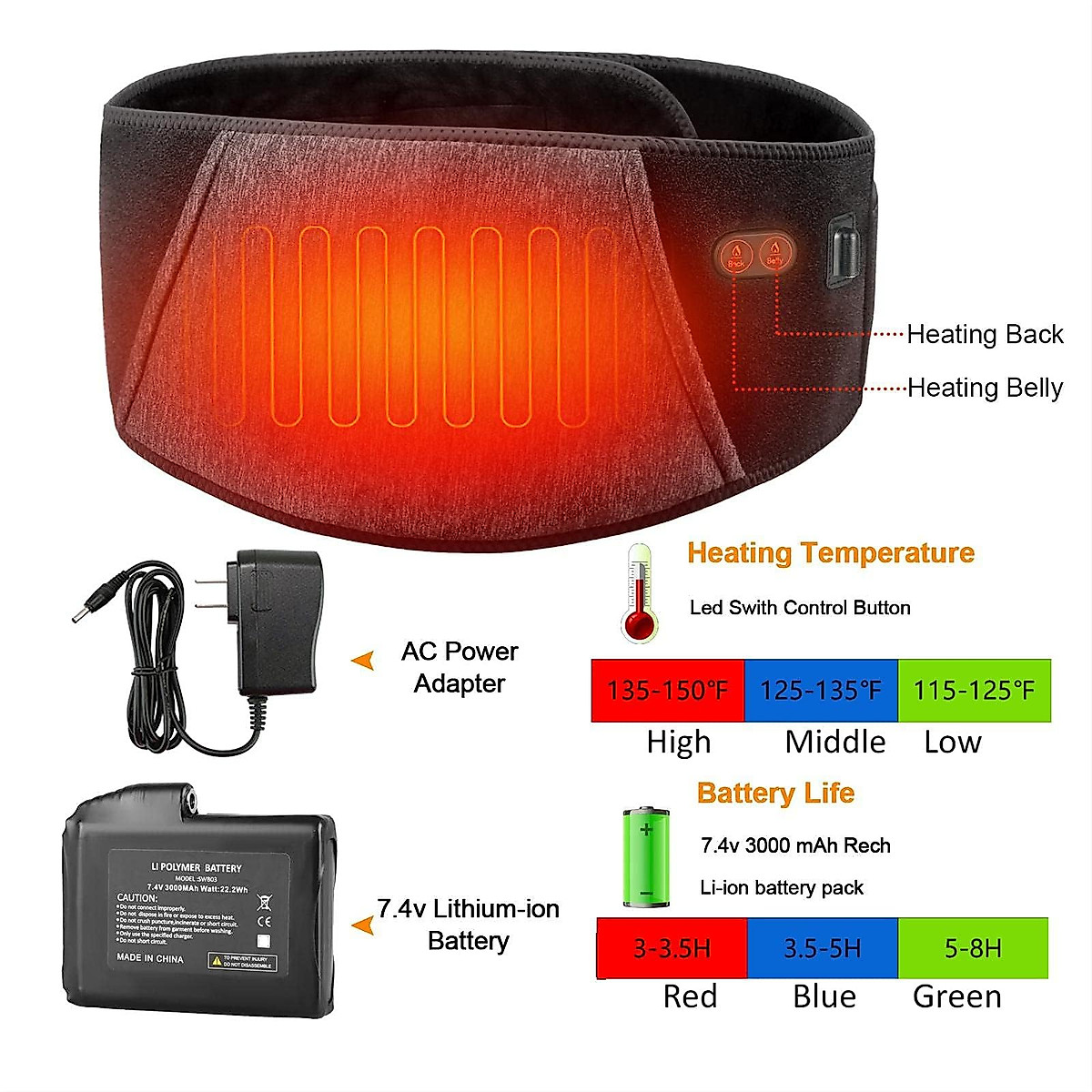 FEETMOR Heated Waist Belt, Electric Heating Pad for Low Back and Belly, Cordless Rechargeable Battery Powered Wrap for Period Cramps