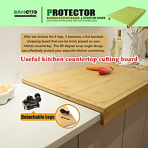 30 x 21 in Extra Large Bamboo Cutting Board and Stovetop Cover, Stove Top Cover Chopping Board with Detachable Legs and Juice Groove, Sink Cover Board, for Restaurant Kitchen Countertop