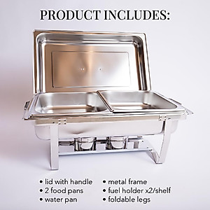 Chafing Dish - Stainless Steel Food Warmer - Foldable Frame Food Pan Fuel Holder and Lid for Parties - Weddings - Breakfast Items and Catering Events