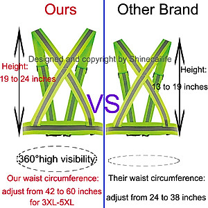 Shinecailife Extra Wide/Big High Visibility Safety Reflective Vest,2" Wide Strap,0.8" Wide Reflective Strip,Adjustable,Elastic for Safety Running,Construction,Cycling,Walking,Size 4-22(S-2XL)