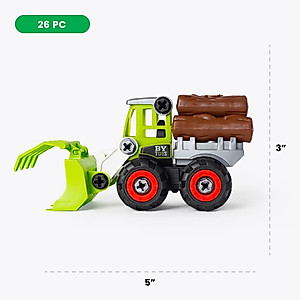 Boley 26pc Take Apart Vehicle Toy Set, STEM Take Apart Toy with Drill and Accessories, Take Apart Farm Truck for Kids, Ages 3+