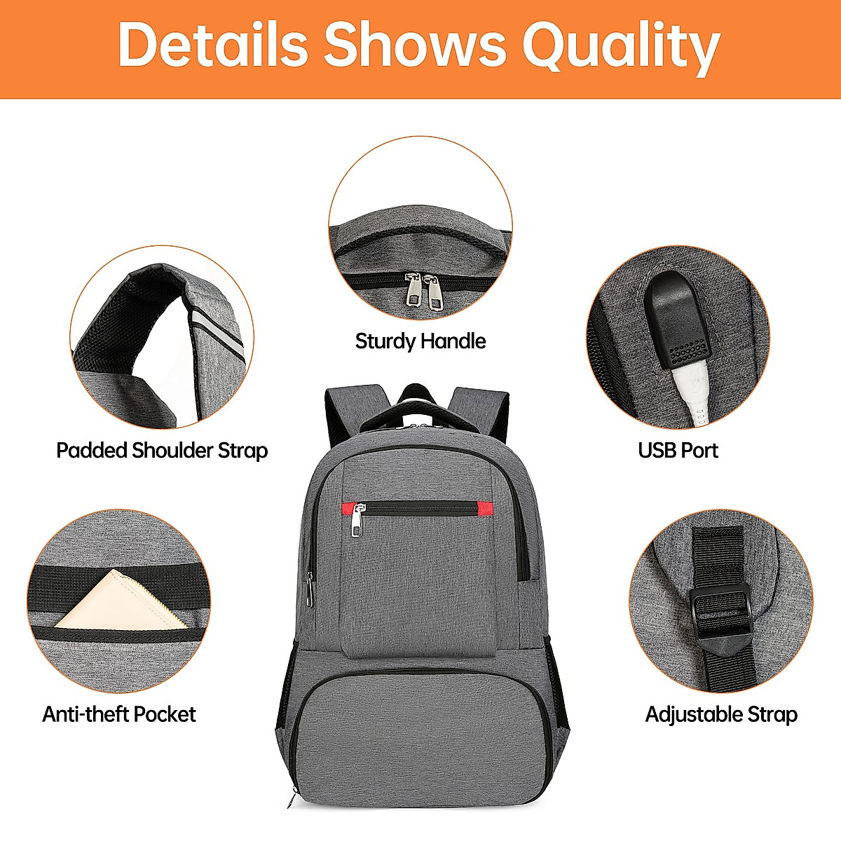 DAILY&DIARY Lunch Backpack, Insulated Cooler Backpack with Lunch Compartment for Men Women Water Resistant Lunch Bag 15.6 Inch Laptop Backpack Durable for Work, School, Camping, Picnics, Grey