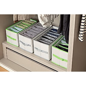 4 Packs (Light Gray), Upgraded Sturdy Wardrobe Clothes Organizer, Build in PP Board, 7 Grids Storage Box, Washable Clothes Organizer for Folded Clothes, Sweater/Shirts/Pants/Jeans Organizer - XL(1pcs), L(1pcs), M(2pcs)