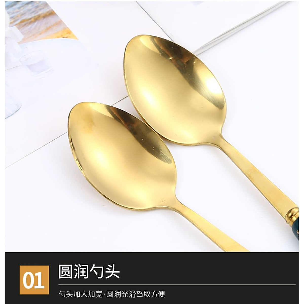 24 Pieces Imitation Marbled Ceramic Handle Kitchen Stainless Steel Silverware Tableware Flatware Cutlery Knives Forks Spoons Set for 6 People,With Cutlery Hanging Rack (Solid Color,Black)