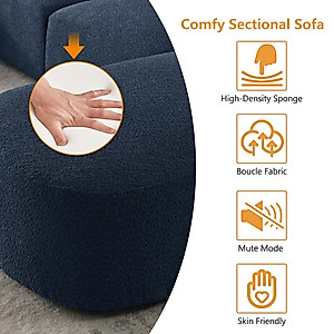 Tmsan Modular Sectional Sofa, Modern Minimalist U Shaped Couch, 117" Comfy Cloud Couches Set with Chaise & Pillows for Living Room, Blue Boucle Fabric