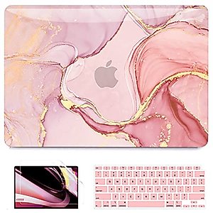 B BELK Compatible with MacBook Air 13 inch Case 2021 2020 2019 2018 M1 A2337 A2179 A1932 Touch ID Retina Display, Plastic Laptop Hard Shell Case + 2 Keyboard Cover + Screen Protector, Pink Marble