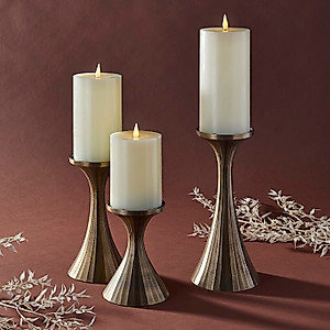 LampLust Realistic Flameless Candles with Remote - Set of 3, Batteries Included, Real Wax, 3D Flickering LED Flame, 3 Inch Diameter Pillar Candles for Mantel Decor, Valentine & Wedding Decorations