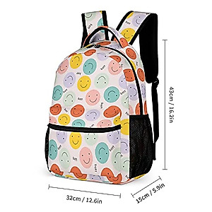 MINBHEBYUD Happy Smiley Face Prints Backpack, Lightweight Backpack Casual Daypack, Bookbag for Men Women