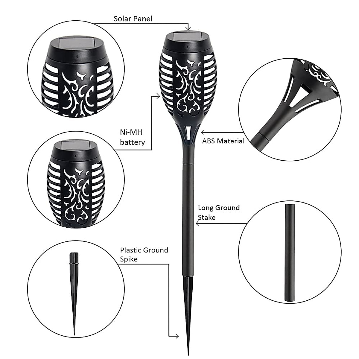 GLOWDAWN Solar Lights LED Flickering Flame Solar Torches Lights Waterproof Outdoor Lighting Solar Powered Pathway Lights Landscape Decoration Lighting for Garden Pathway Party - Auto On/Off, 8Pack