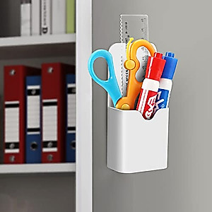 CASEBOT Magnetic Marker Holder, Pen Holder for Whiteboard or Fridge, Magnet Pencil Cup Storage Organizer for Office, Home, Locker and Metal Cabinets, 2 Pack, White