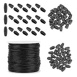 PH PandaHall Breakaway Clasp for Lanyard, 30 Set Black 24mm Plastic Barrel Connectors Safety Clasps with 10m 2mm Nylon Lanyard String Cords for Necklaces Bracelets Lanyards Jewelry DIY Craft Making