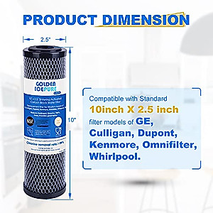 GOLDEN ICEPURE 1 Micron 2.5" x 10" Whole House CTO Carbon Sediment Water Filter Compatible with Dupont WFPFC8002, WFPFC9001, FXWTC, Culligan P5-D, WHCF-WHWC, D-10A, DWC30001, SCWH-5, 3PACK