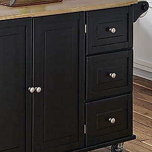 Homestyles Dolly Madison Kitchen Cart with Wood Top and Drop Leaf Breakfast Bar, Rolling Mobile Kitchen Island with Storage and Towel Rack, 54 Inch Width, Black
