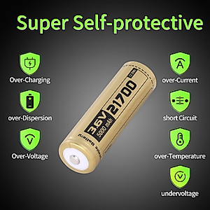 EcoSolutions 21700 Rechargeable Battery Case Set, 2pack 5000mah Large Capacity 3.6Volt 21700 Tip Battery for flashlights ect,