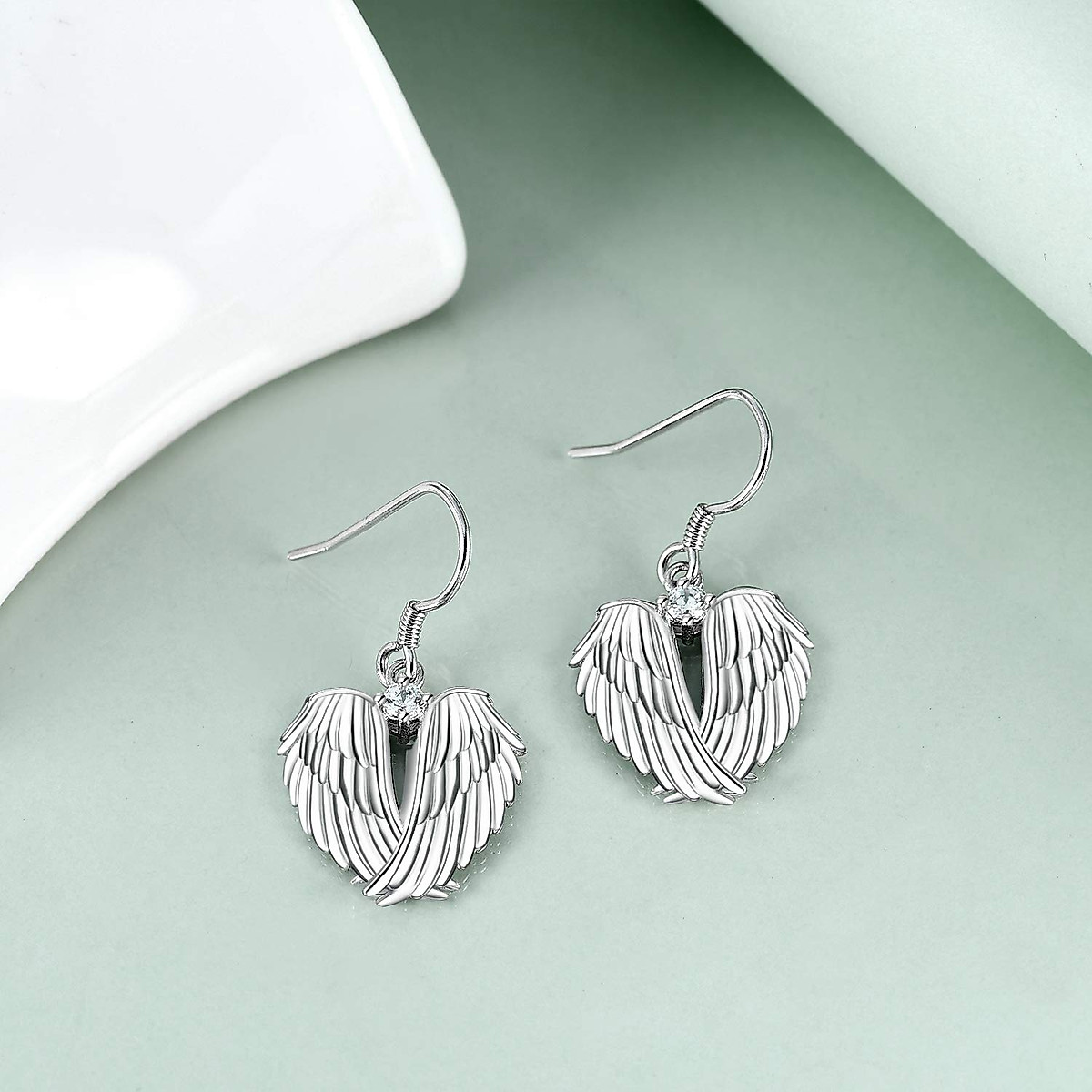 YFN Sterling Silver Angel Wings Earring with Cubic Zirconia - Ideal Gift for Women