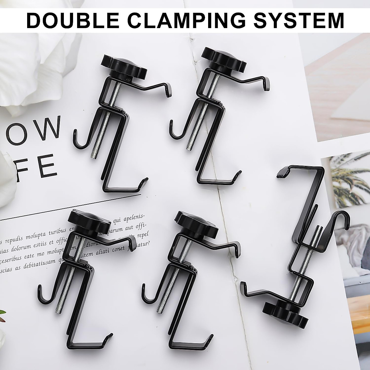 6pcs Hand Twist Brick Wall Clips, 1.77-2.95in Adjustable Brick Hanger Clamp No Drilling & Wrench Heavy-Duty Stainless Steel Wall Clips for Outdoor Hanging Pictures